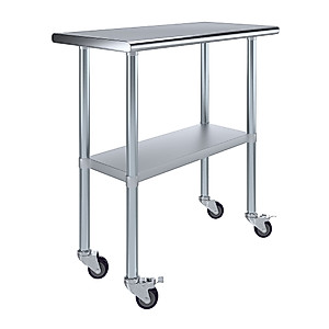 AmGood 18" X 36" Stainless Steel Work Table with Under-Shelf & 4 Wheels | Laundry Garage Utility Bench | Prep Worktable | Kitchen Island Food Prep | NSF Certified