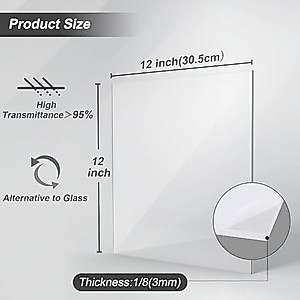 ToolinHand 4 Pack of 12"×12" Clear Acrylic Sheets - 1/8” Thick (3mm) Square Plexiglass Sheets for Picture Frames, Signs, Craft, DIY Display Projects Not for Laser Cutting Cutter