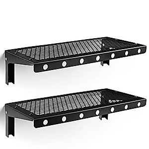 Sedesbon Floating Wall Shelves Set of 2, Black Floating Shelves,Wall-Mounted Bookshelf,Mesh Panel, Used in Living Room, Kitchen, Bathroom ，Garage,Folding with Hooks.