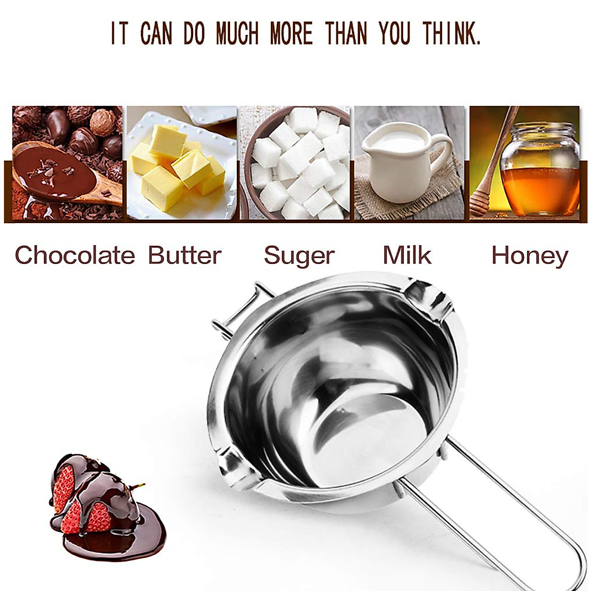 PureSec Double Boiler Stainless Steel Chocolate Melting Pot 400ML for Melting Chocolate and Candle making
