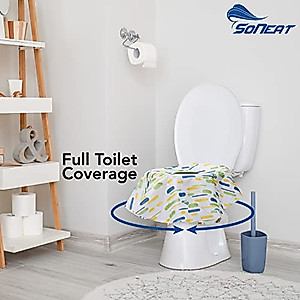 SoNeat Disposable Toilet Seat Cover - Extra Large Waterproof Toilet Seat Covers, Potty Training Seat Liners for Kids Travel and Public Restrooms, (Bright Lines, 4)