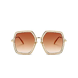 iKANOO Oversized Square Sunglasses for Women Hexagon Inspired Designer Style Shades (Champagne)