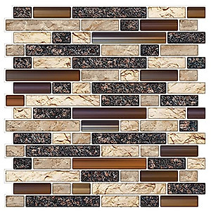 STICKGOO Thicker Design Peel and Stick Tile Backsplash, 12”×12”Stick on Backsplash for Kitchen, Self Adhesive Tile Stickers for Kitchen Backsplash and Bathroom(10 Sheets, Sand Brown)
