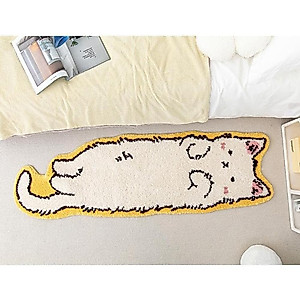 Cat Tufted Rug, Cat Shaped Rug, Irregular Shaped Rug, Washable Absorbent Non-Slip Fun Animal Shaped Cartoon Room Floor Mat, Soft Bedside Rug for Bedroom, Cat Doormat, Living Room (K,40*120cm)