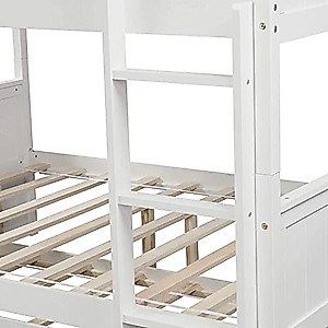 ATH-S Full Over Full Bunk Bed with Trundle, Solid Wood Bunk Beds with Full-Length Safety Guard Rail and Ladder, Can be Separated to 2 Full Size Platform Beds, for, Teens and Adults (Espresso, New)