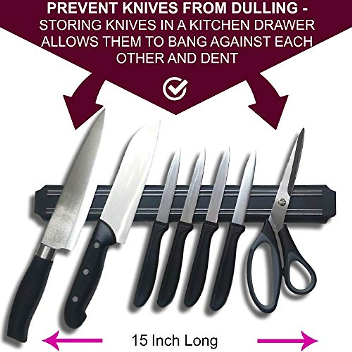 SUMPRI Magnetic Knife Holder (15 Inch X Set Of 4) Magnetic Knife Strip -Strong Powerful Knife Rack Storage Display Organizer-Securely Hang Your Knives On a Multipurpose Kitchen Bar-Safe, Easy Install