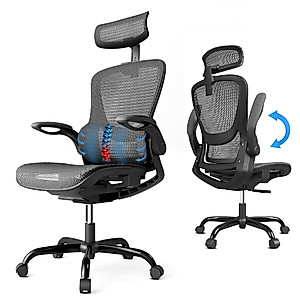 GABRYLLY Ergonomic Office Desk Chair, High Back Mesh Chair with Adjustable Flip-up Arms, Swivel Computer Task Chair with Lumbar Support, Tilt Function for Home,Office & Student