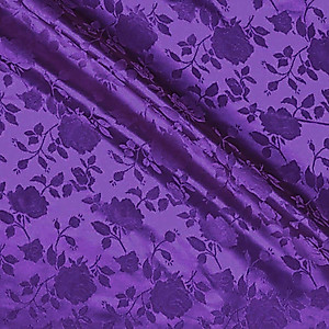 The Fabric Exchange Rose Satin Brocade Jacquard Fabric, 58 Inches Wide - Purple - Sold by The Yard
