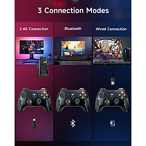 EasySMX 2.4G Wireless Controller for PS3, PC Gamepads with Vibration Fire Button Range up to 10m Support PC (Windows XP/7/8/8.1/10), PS3, Android, Vista, TV Box Portable Gaming Joystick Handle