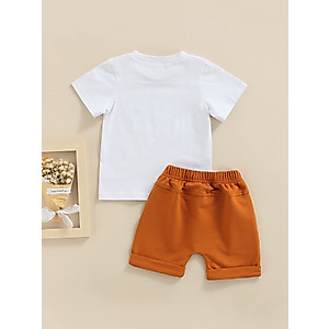 Baby Boys Clothes Sets Short Sleeve Letter Printed T-Shirt Tops + Solid Color Short Pants (White, 0-3 Months)