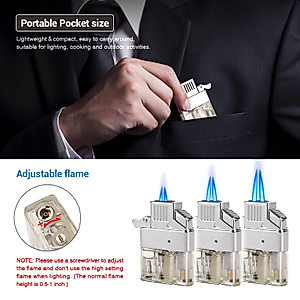 Coldown Butane Lighter Insert, Windproof Gas Lighter with Dual Torch Jet Flame Adjustable and Fuel Refillable, Unique Gifts for Men (Fuel No Included)