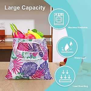 LOSANJI 6Pack Reusable Grocery Bags, Large Foldable Shopping Bag in Pocket, Nylon Recycle Groceries Bag with handles, Folding Heavy Duty Tote Bag for Travel, Khaki Purple Coffee