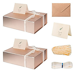 LIFELUM Gift Boxes 2 Pack 11 x 8 x 3.5 Rose Gold Gift Boxes with Magnetic Lid Wedding Gift Boxes for Presents Valentine's Contains Card, Ribbon, Shredded Paper Filler