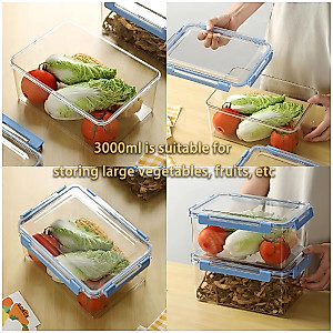 WHALEZZ 6 PCS Food Storage Containers with Lids (3 Lids & 3 Containers), Airtight Plastic Rectangle Container for Kitchen Storage Organization, Stackable Freezer Food Storage Container Set