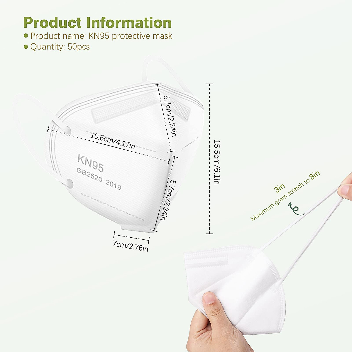 Wecolor KN95 Face Masks 50 Pack 5-Ply Breathable Safety Respirator Cup Dust Disposable KN95 Mask White