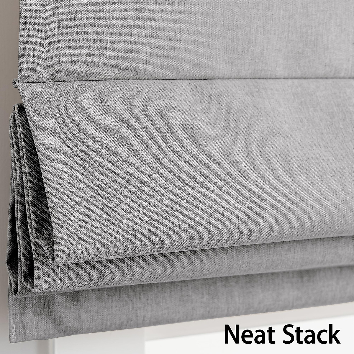 SHECUTE Roman Cordless Shades: Room Darkening, Light Filtering for Bedroom, Living Room, Windows & French Doors (Grey, 46'W x 64'L)