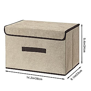 LELE LIFE Foldable Storage Box with Dustproof Lid and Handle, Foldable Storage Bin Collapsible Storage Organizer for Closet, Bedroom, Home, Beige