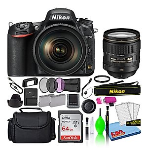 Nikon D750 24.3MP DSLR Digital Camera with 24-120mm VR Lens (1549) Deluxe Bundle with 64GB SD Card + Large Camera Bag + Filter Kit + Spare Battery + Camera Cleaning Kit (Renewed)