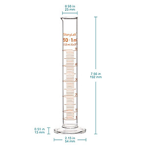 StonyLab 4-Pack Borosilicate Glass 50ml Heavy Wall Graduated Cylinder Measuring Cylinder, 50ml