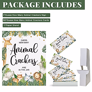 50 Safari Baby Shower Games, Safari Guess How Many Animal Crackers Game Cards with Sign, Jungle Baby Shower Games, Candy Guessing Game Tickets Safari Baby Shower Decorations(2x3.5 Inches)