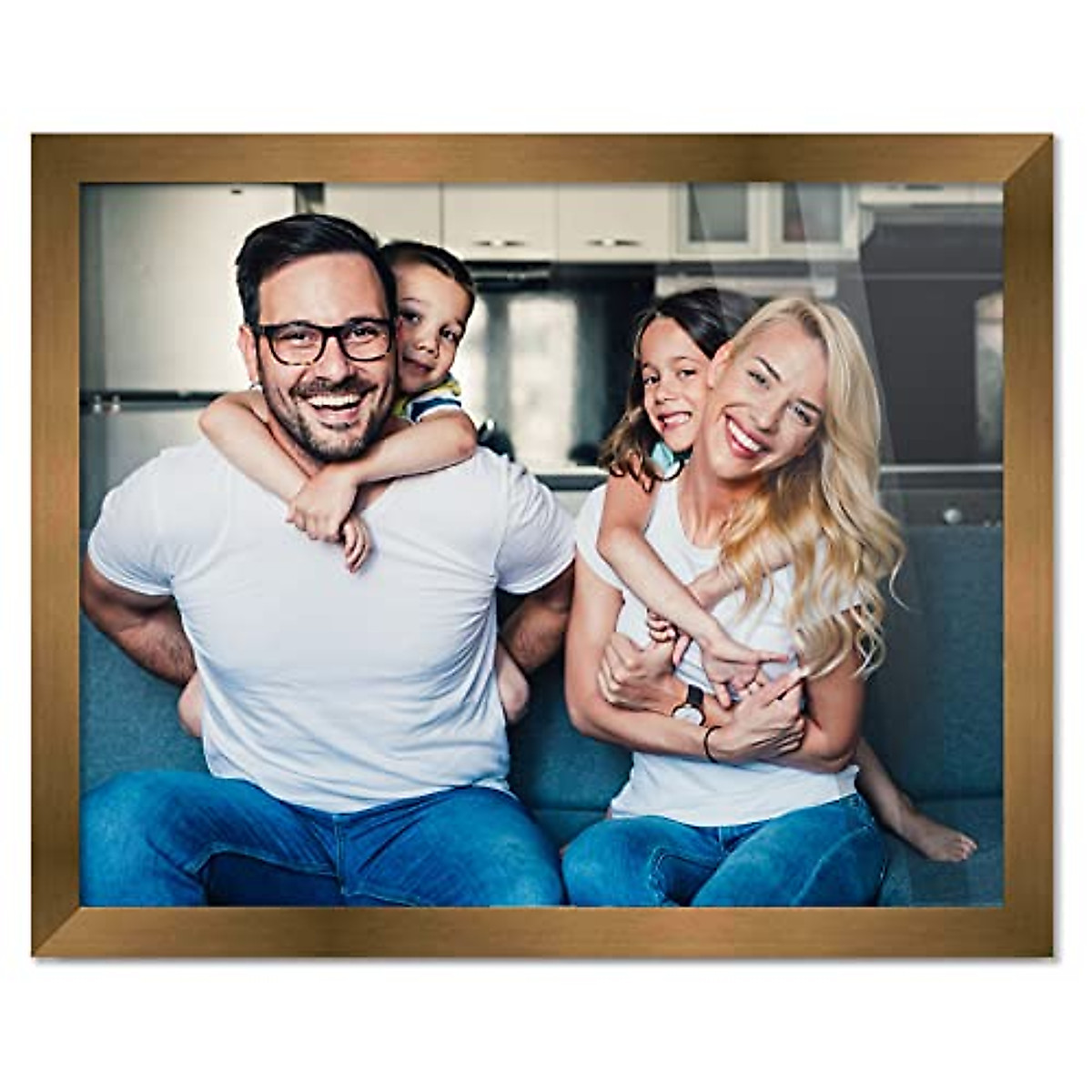 8.5x5.5 Frame Gold Bronze Picture Frame - Modern Photo Frame Includes UV Acrylic Shatter Guard Front, Acid Free Foam Backing Board, Hanging Hardware Wood Wall Frames for Family Photos - no Mat