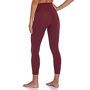 Colorfulkoala Women&#039;s High Waisted Tummy Control Workout Leggings 7/8 Length Yoga Pants with Pockets (S, Wine Red)