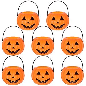 NUOBESTY Halloween Candy Bucket, 8pcs Small Halloween Pumpkin Bucket Trick or Treat Bucket Pail Water Bucket Party Candle Holder |3.35 x 2.17 x 1.77 inches