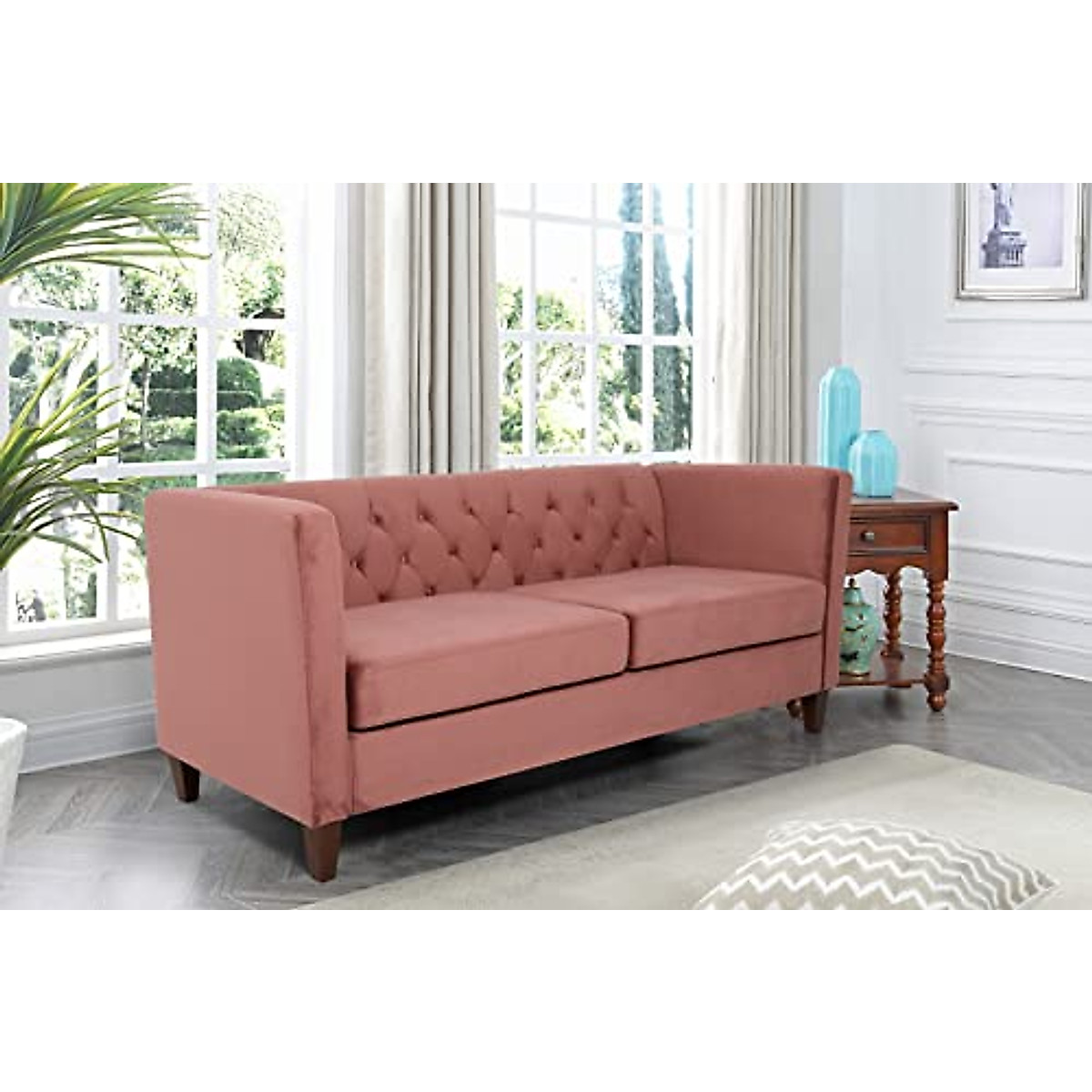 US Pride Furniture Modern Style High Density Foam Rose Velvet Button-Tufted 2 PC Living Room Set with Removable Cushion & Solid Wood Legs (S5708-5714) Sofas