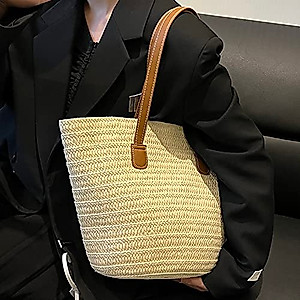 Juoxeepy Straw Bag for Women Summer Beach Bag Soft Woven Tote Bag Straw Purse Handmade Beach Bag Woven Rattan Shoulder Bag for Vacation