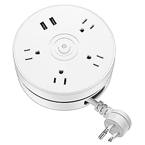 enheng Power Strip,5.9Ft(About 1.8 Meters) Surge Protector with 4-Outlet & 2 USB Charging 5.9Ft Ports Can Stretch Extension Cord, Wall Mountable Overload Protection Outlet for Home & Office, White