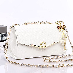 Anoile Woven Crossbody Handbag Purse for Women Trendy Leather Money Clutch Square Bag Retro Satchel Shoulder Bag (White)
