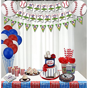 Baseball Party Supplies Sports Tableware Party Pack for Baseball Themed Birthday Party Including Plates, Cups, Napkins, Spoons, Knives, Forks, Tablecloth, Banner, Balloons Serves 20