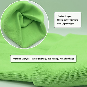 Unisex Knit Soft Warm Cuffed Beanie Hat Winter Camo Hats for Men Women (Neon Green)