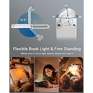DEWENWILS Book Reading Light, Rechargeable Booklight for Reading at Night, Clip on LED Book for Kids, Bookworms, Blue Light Blocking, 4 Brightness Adjustable for Eye Care (White)