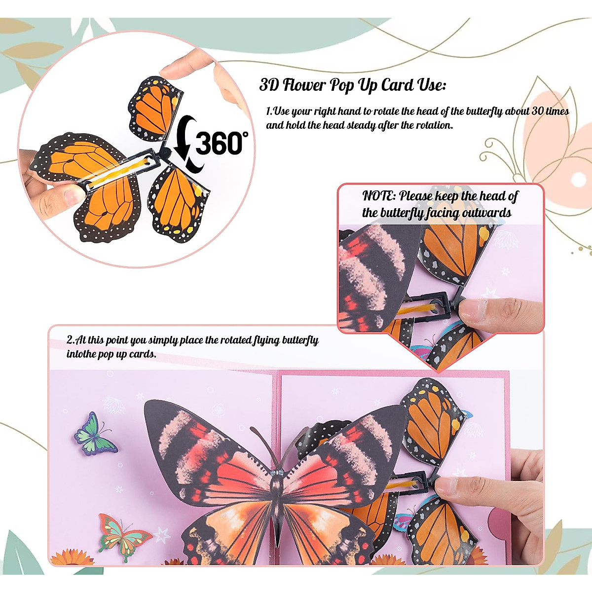 ilauke Pop Up Cards, 3D Butterfly Pop Up Cards, Greeting Cards with Magic Flying Butterfly&Envelopes, for Mothers Fathers Teachers Day Birthday Valentine's Anniversary Thank You Day
