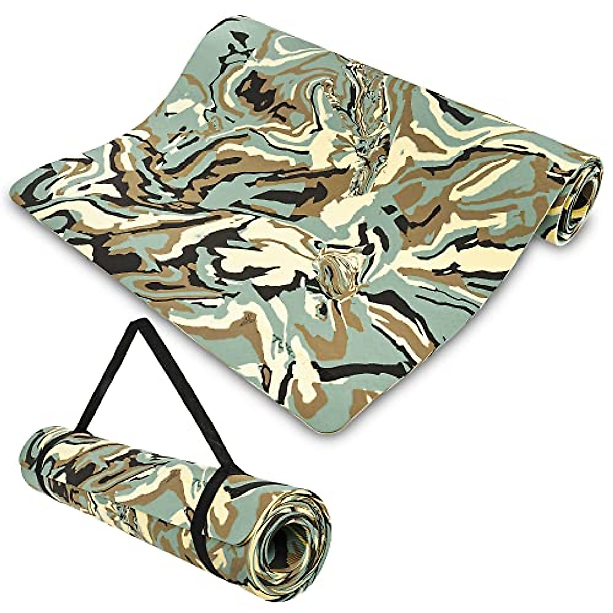 Victor Fitness Green Camouflage Eco-Friendly Yoga Mat - Premium TPE Material, Non-Slip Texture, Lightweight & Durable - Ideal for Hot Yoga, Pilates, and Bikram - Includes Carrying Strap