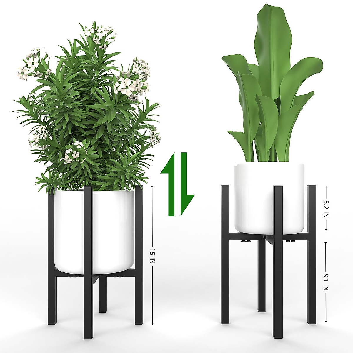2-Pack Adjustable Indoor Outdoor Plant Stand - Black Heavy Duty Metal Plant Holder,Mid Century Flower Stand Fits 6- To 11.8-inch Plant Pots,Floor Planter Stands That Can Hold Over 150 lbs,Anti-rust