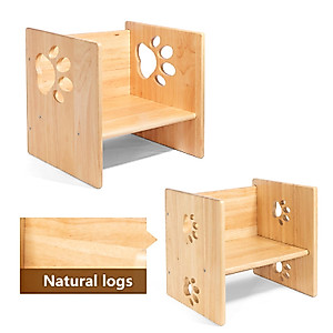 Wemaido Montessori Weaning Table and Chair Set,Solid Wooded Kids Activity Table and Chair for Reading/Eating/Playing,Montessori Furniture Toddler Cube Table and Chair,CPC Certified