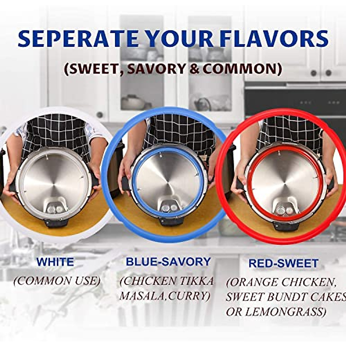 Silicone Sealing Ring for InstaPot - 3 Pcs Replacement Silicone Gasket Seal Rings with 3 Colors(Red, Clear and Blue) - Gasket Accessories for 5/6 Qt InstaPot…