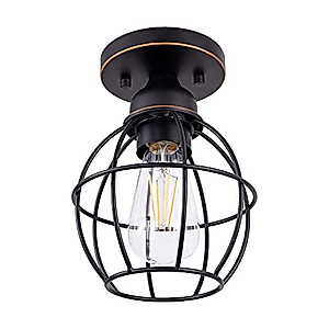 Gruenlich Semi Flush Mount Ceiling Light Fixture for Outdoor and Indoor, One E26 Medium Base 60W Max, Metal Housing and Metal Cage, Bulb not Included, 1-Pack, Oil Rubbed Bronze Finish