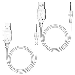 USB Adapter Cord 2.5mm Replacement DC Charging Cable USB Fast Charging Cable - (White 2 Pack)