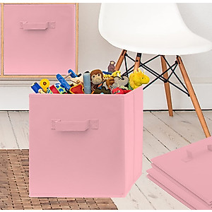 Pomatree 13x13x13 Inch Storage Cubes - 4 Pack - Large and Sturdy Storage Bins | Dual Handles, Foldable | Cube Organizer Bin | Fabric Baskets for Organizing Closet, Clothes and Toys (Pink)