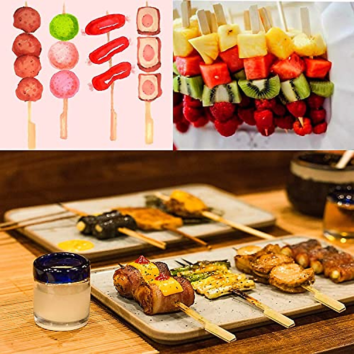 6 inch(200 Pack) Bamboo Wooden Paddle Picks Skewers for Cocktail，Appetizers，Fruit Kabobs，Sandwich，Barbeque Snacks…
