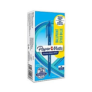 PaperMate Medium Point (1.0 mm) ComfortMate Ultra Retractable Ballpoint Pen, Blue, Box of 12