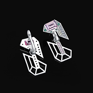 JewelryPalace Emerald Cut 6.3ct Pink Cubic Zirconia Dangle Earrings for Women, Openable geometric 925 Sterling Silver 14k Gold Plated Earrings for Her, Art Deco Gemstones Jewelry Sets for Women