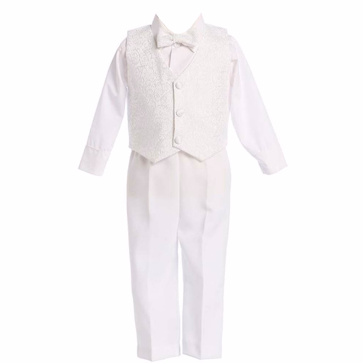 White Boys Embroidered Jacquard Christening Baptism or Wedding Vest Set - Size 3T
