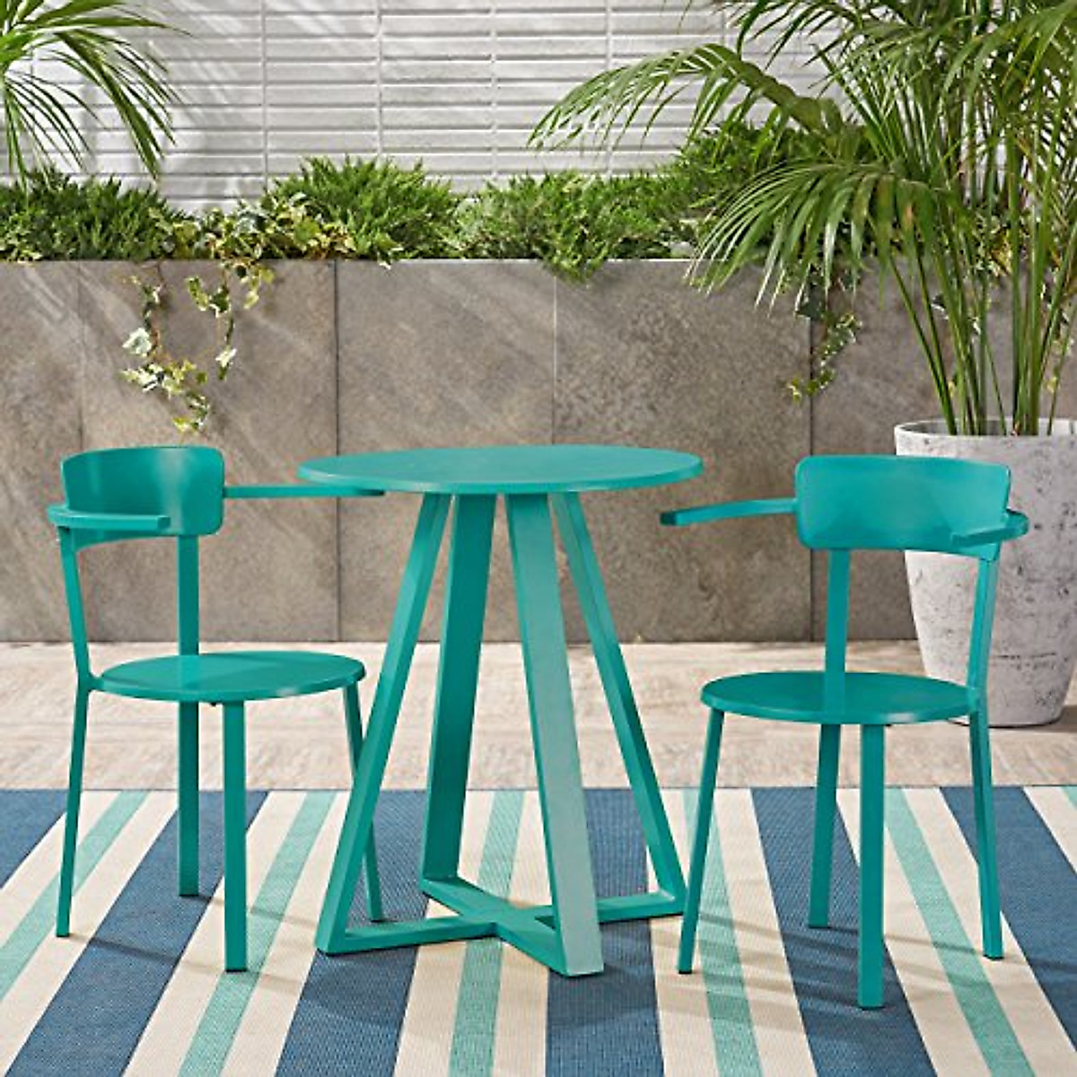 Christopher Knight Home Kate Outdoor Iron Bistro Set, Matte Teal