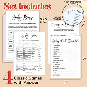 WOODAMORE Funny Baby Shower Games Gender Neutral - Baby Shower Bingo Game for Girl, Baby Bingo for Baby Shower Boy, Baby Trivia Baby Word Scramble Card, Baby Games for Baby Shower Decorations