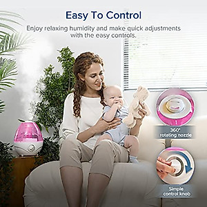 LEVOIT Humidifiers for Bedroom Large Room (2.4L Water Tank), Cool Mist for Home Whole House, Adjustable 360° Rotation Nozzle, Ultrasonic, Auto Shutoff, Night Light, BPA-Free, Pink