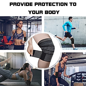 2Pcs Knee Wraps for Leg Calf Thigh Extra Long Elastic All Purpose Support Wrap Brace Compression Bandage for Pain Relief Weightlifting Powerlifting Squats (71in, Black, 2)